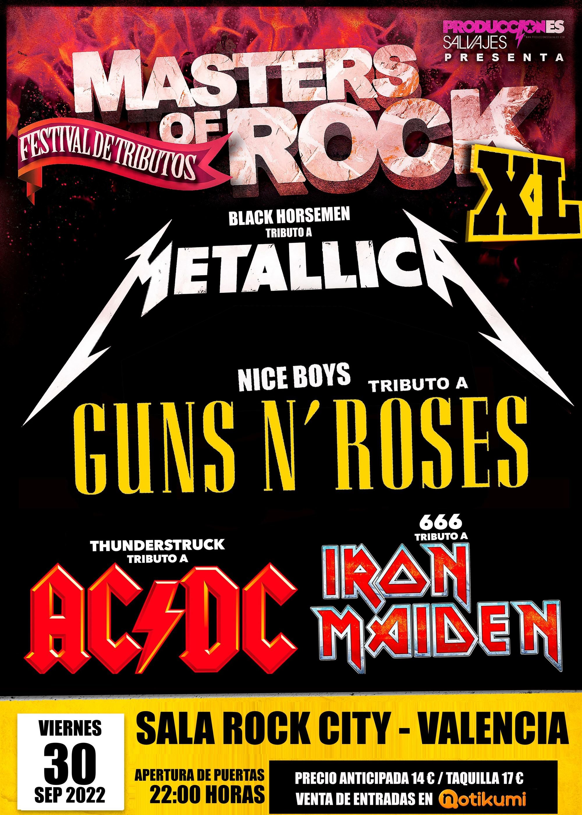 Festival de tributos Masters Of Rock en Valencia @Rock City "SEGUNDA FECHA" el September de 30 ...